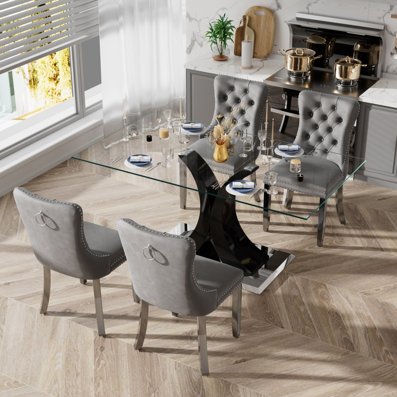House of Hampton Rectangle Tempered Glass Dining Table Set Wayfair
